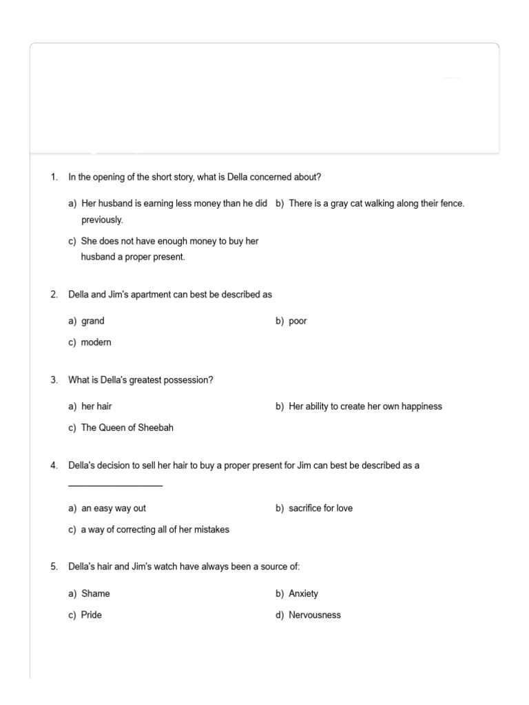 The Gift of The Magi Quiz | PDF