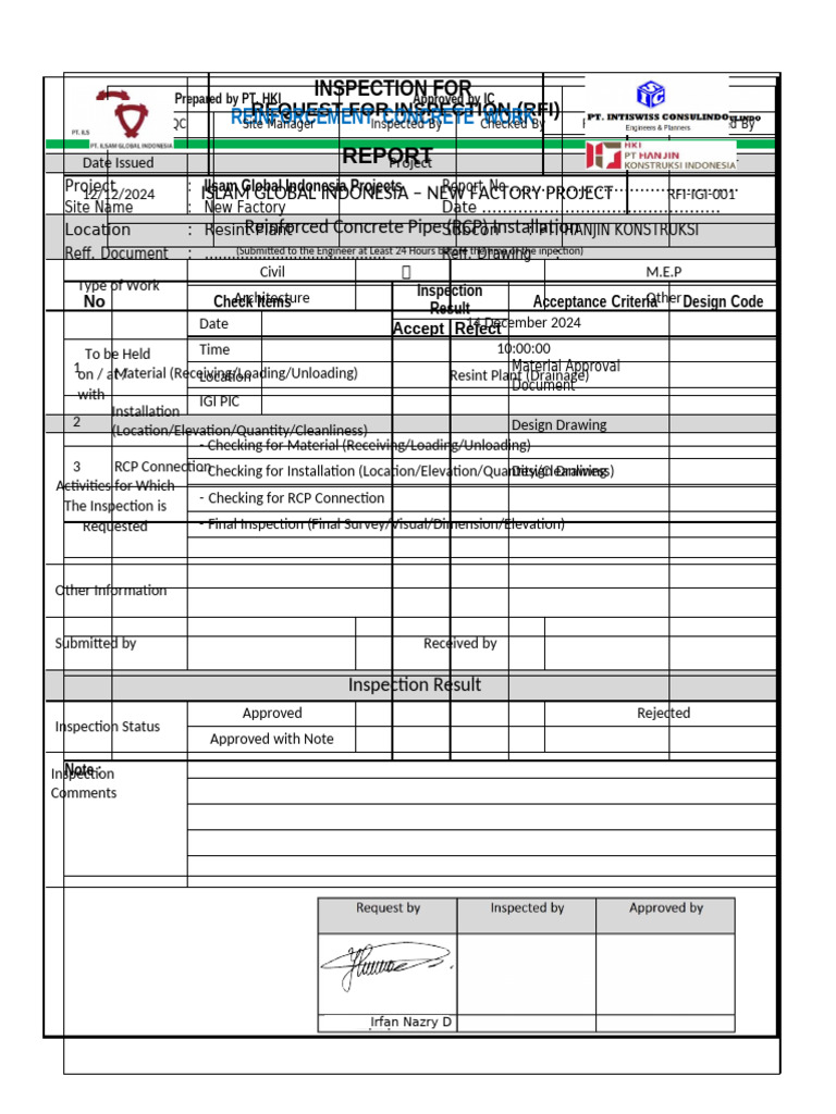 RFI 001 Reinforced Concrete Pipe - RP (Drainage) | PDF | Engineering ...