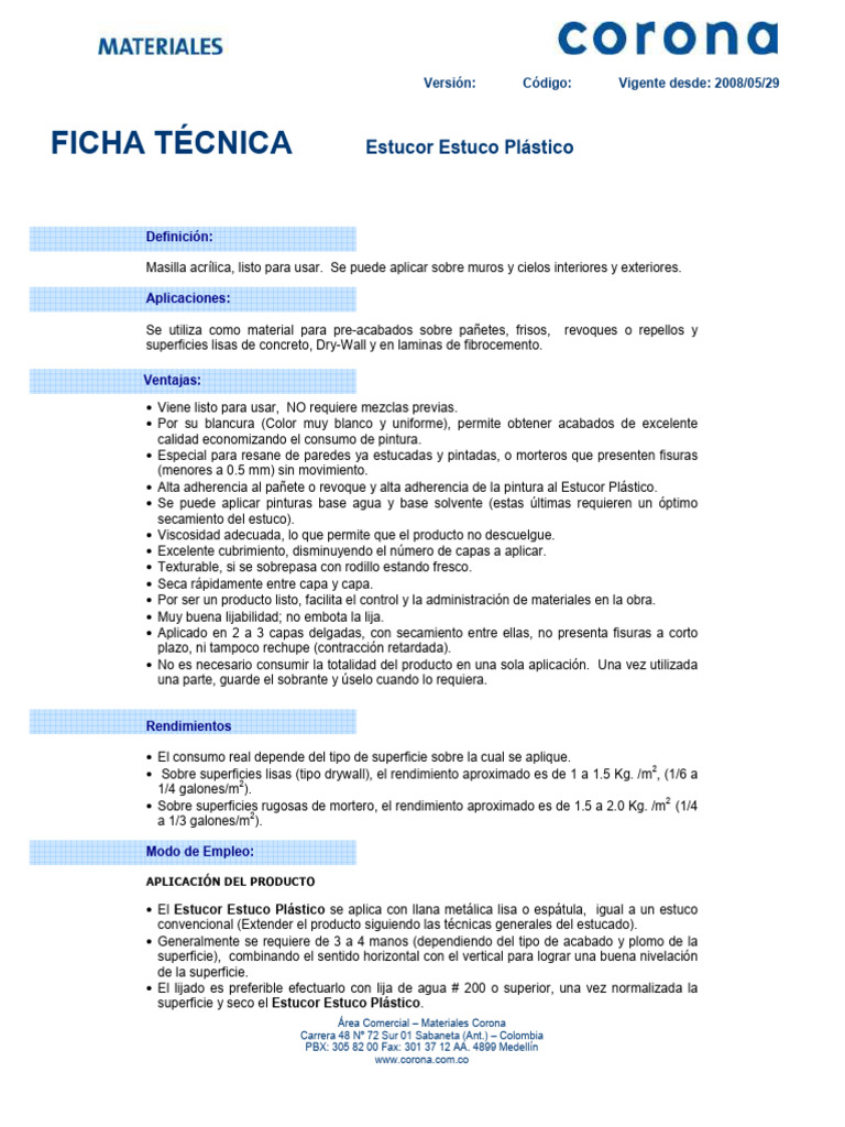 Estucor Plástico: Masilla Acrílica Eficaz | PDF | Pintar | Materiales ...