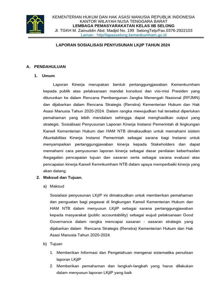 Sosialisasi Penyusunan LKjIP 2024 NTB | PDF
