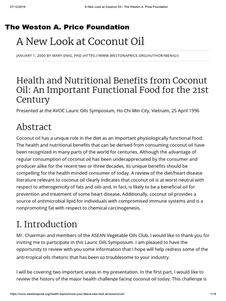 A New Look at Coconut Oil - The Weston A. Price Foundation | PDF | Fat ...