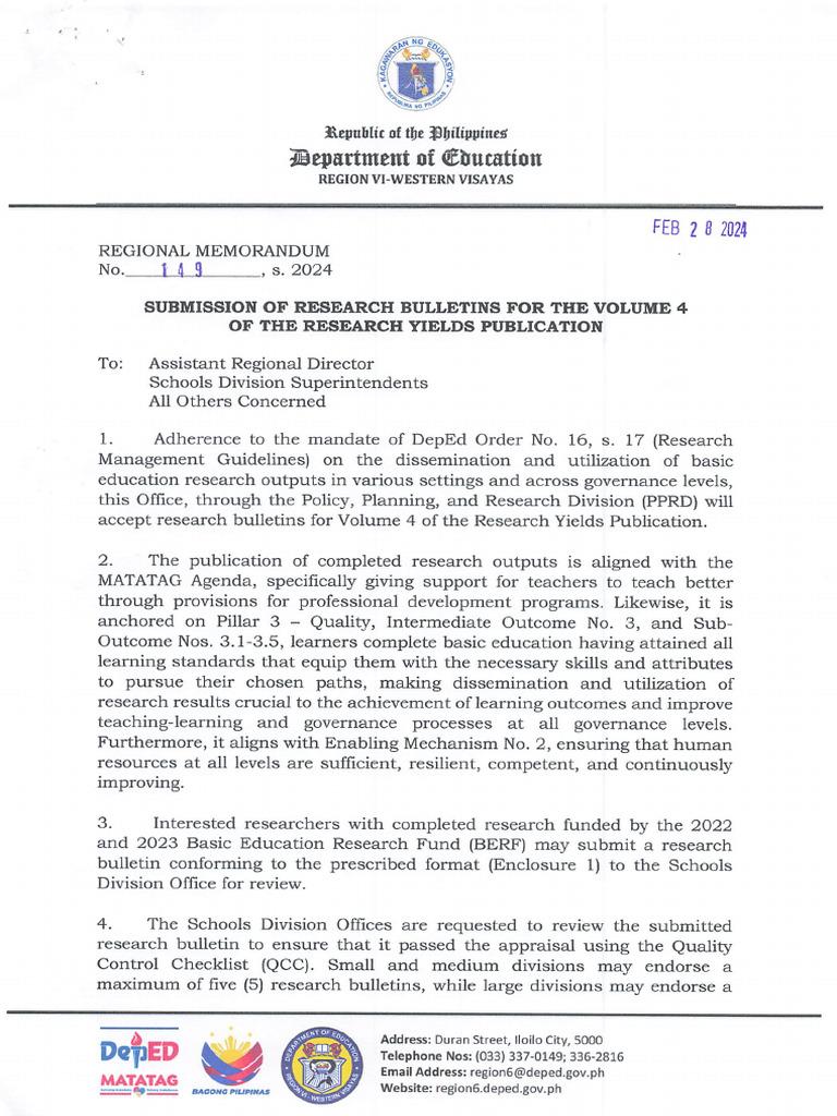 RM No. 149, S. 2024 - Submission of Research Bulletins For The Volume 4 ...