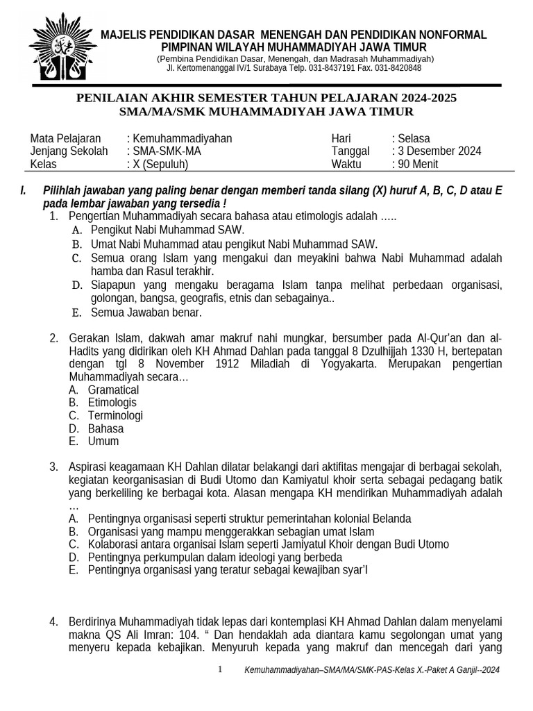 Soal KMD X SMT 1 (A) | PDF