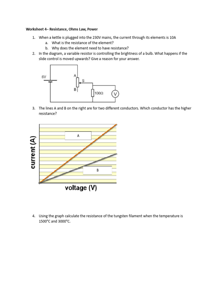 Ohm's Law and Power Practice Worksheet | PDF