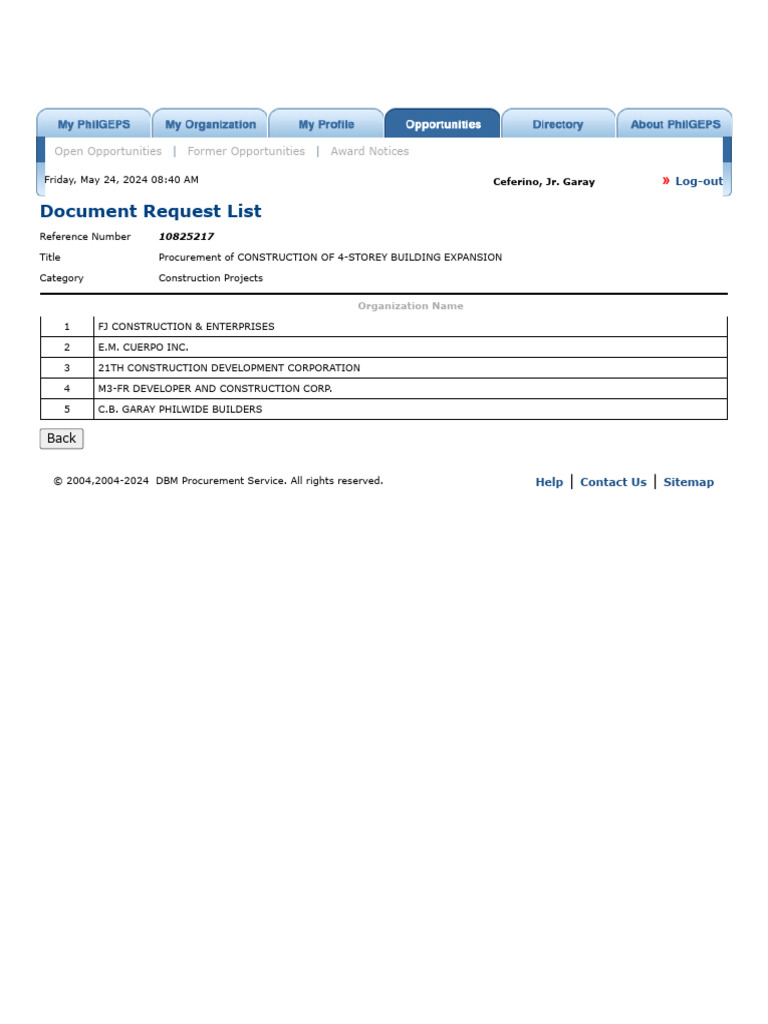 Document Request List: Open Opportunities Former Opportunities Award Notices | PDF