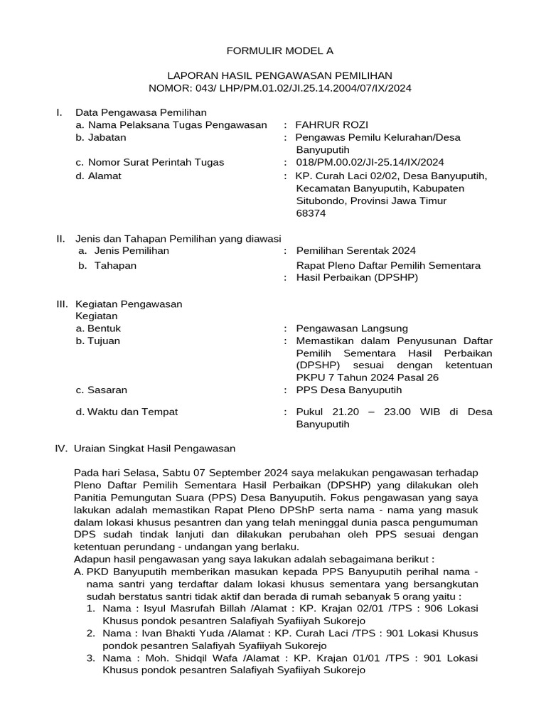 Laporan Pengawasan Pemilu | PDF