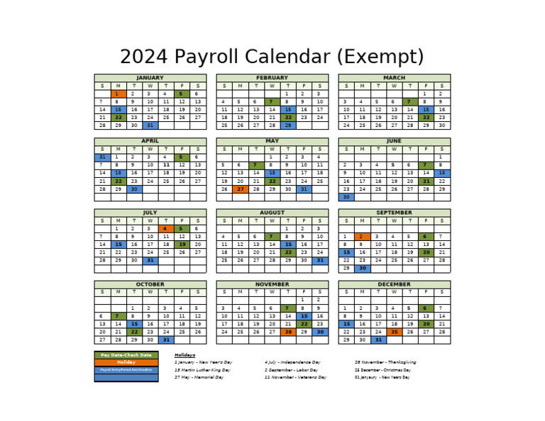 2024 Payroll Calendar - Exempt | PDF | Public Holiday | Observances