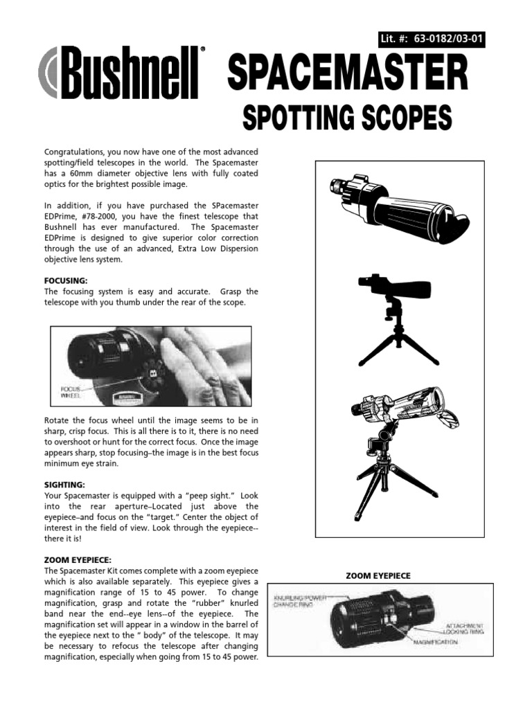 Buschnell SpaceMaster Spotting Scopes | PDF | Telescopic Sight | Zoom Lens
