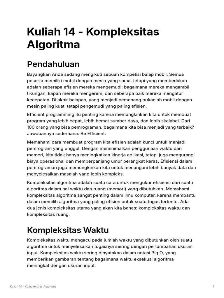 Kuliah 14 - Kompleksitas Algoritma | PDF
