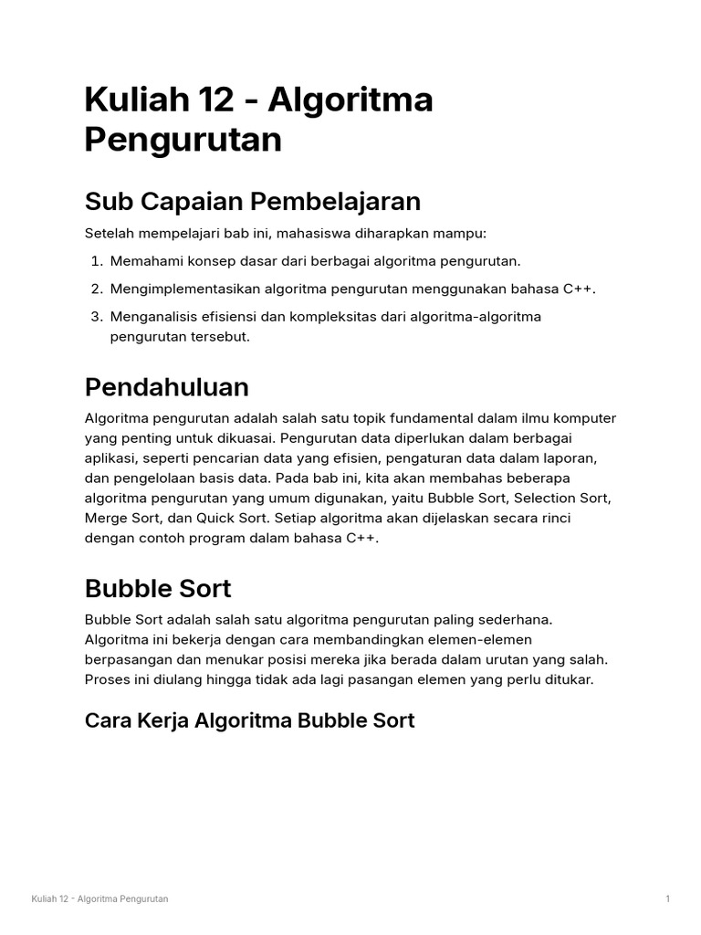 Kuliah 12 - Algoritma Sorting | PDF