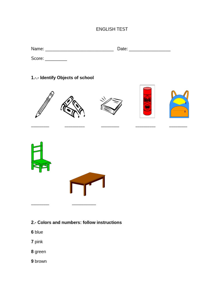 Level 2 English Test for Kids | PDF