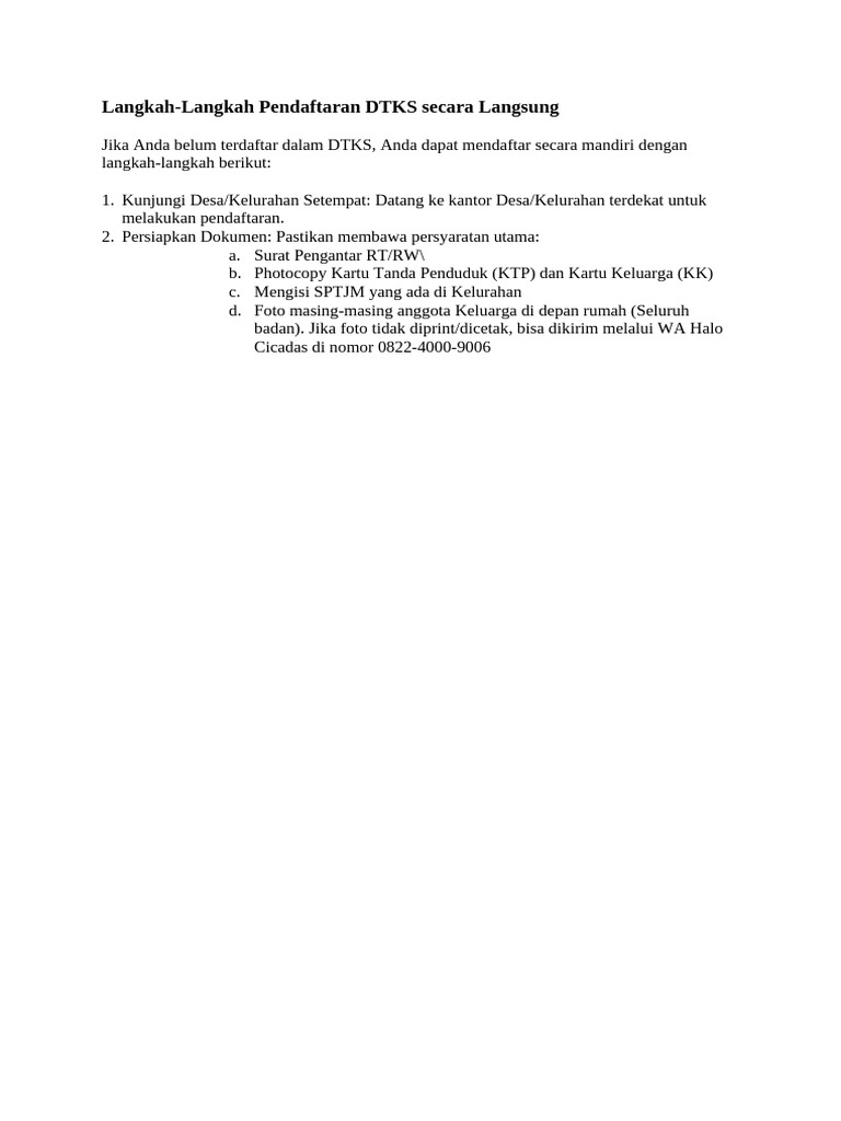 Langkah Pendaftaran DTKS | PDF