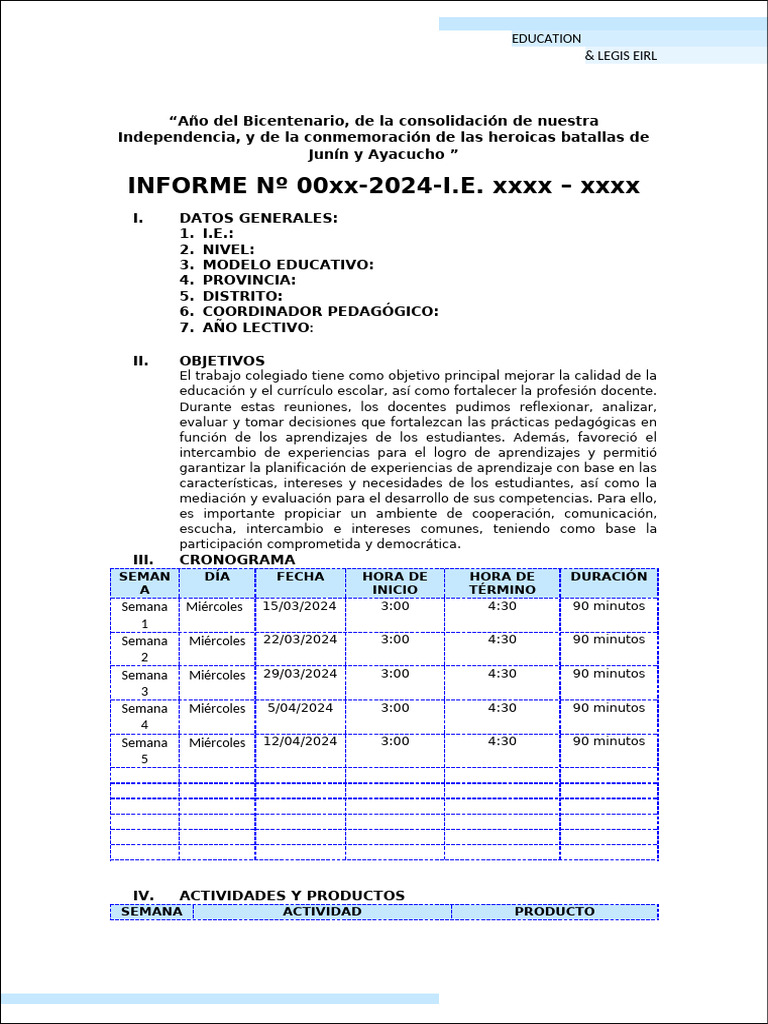 INFORME DE TRABAJO COLEGIADO | PDF | Maestros | Enseñando