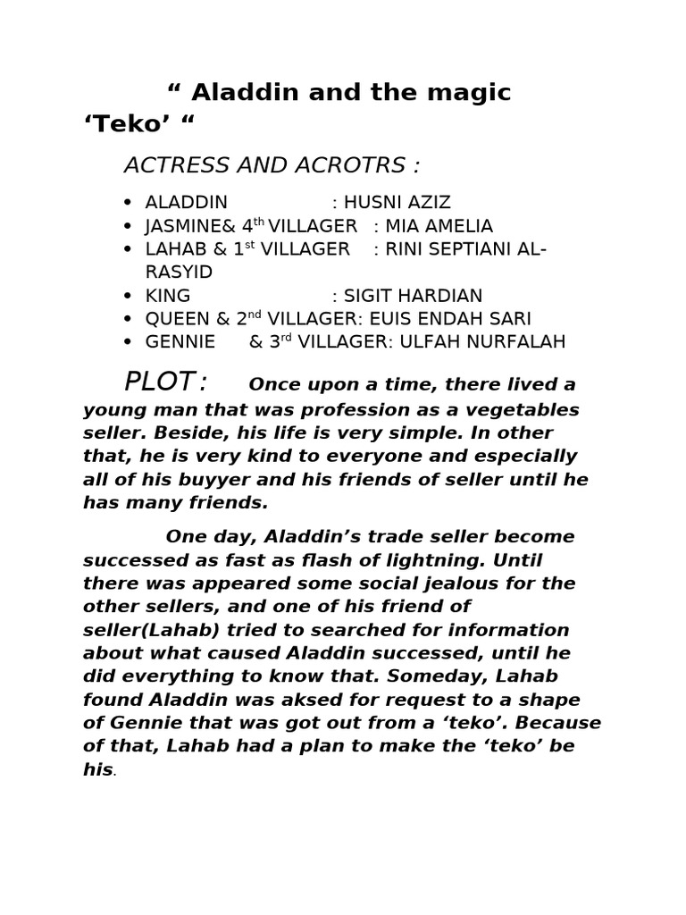 Aladdin and the Magic Teko Story | PDF
