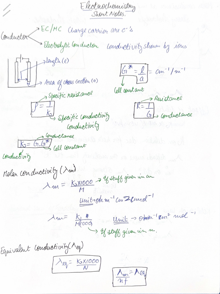 Electrochemistry Short Notes | PDF