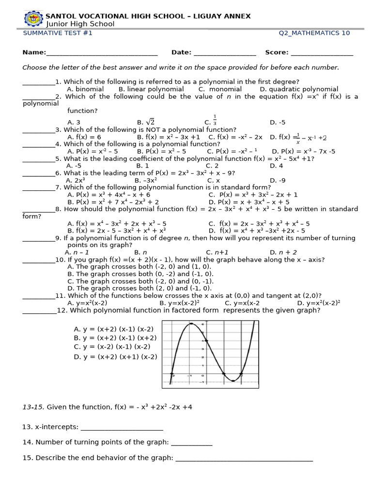 St1 Q2 G10math Pdf Polynomial Computational Science