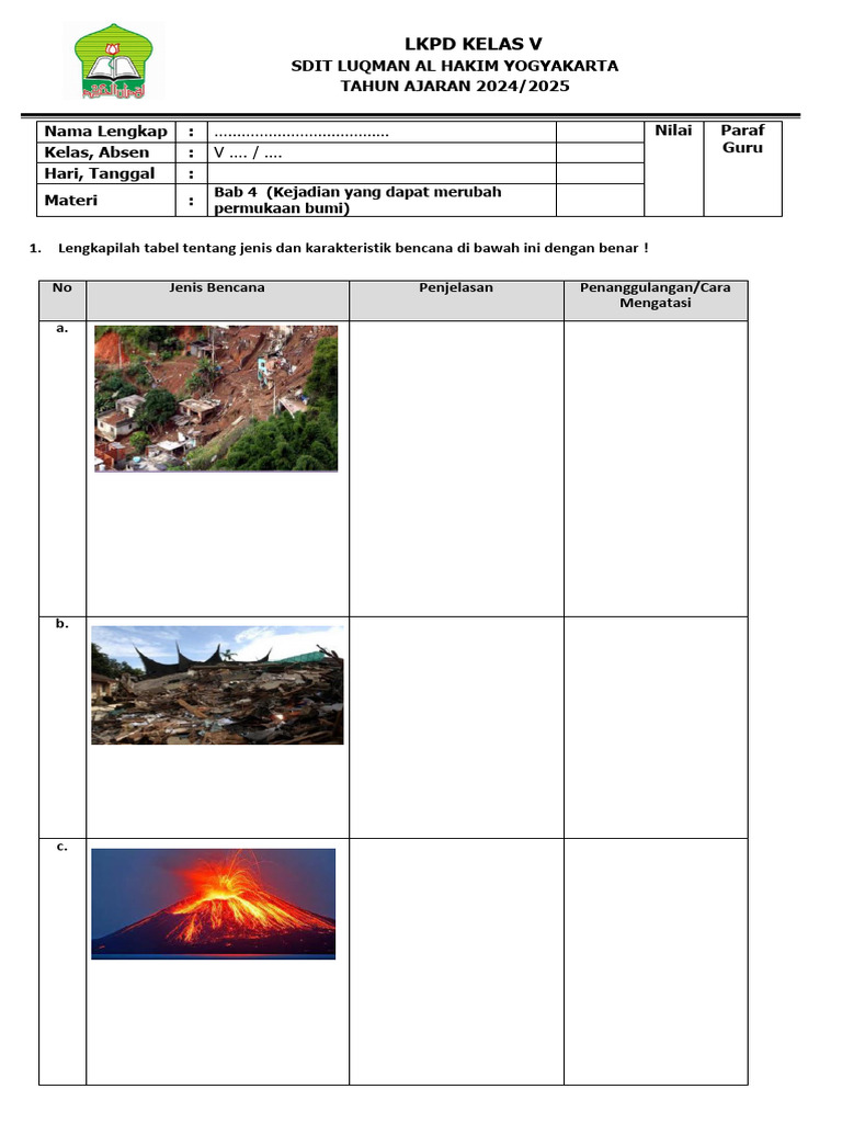 LKPD 2 Bab 4 Lapisan Bumi kelas V sem 1 2024 edisi liburan | PDF