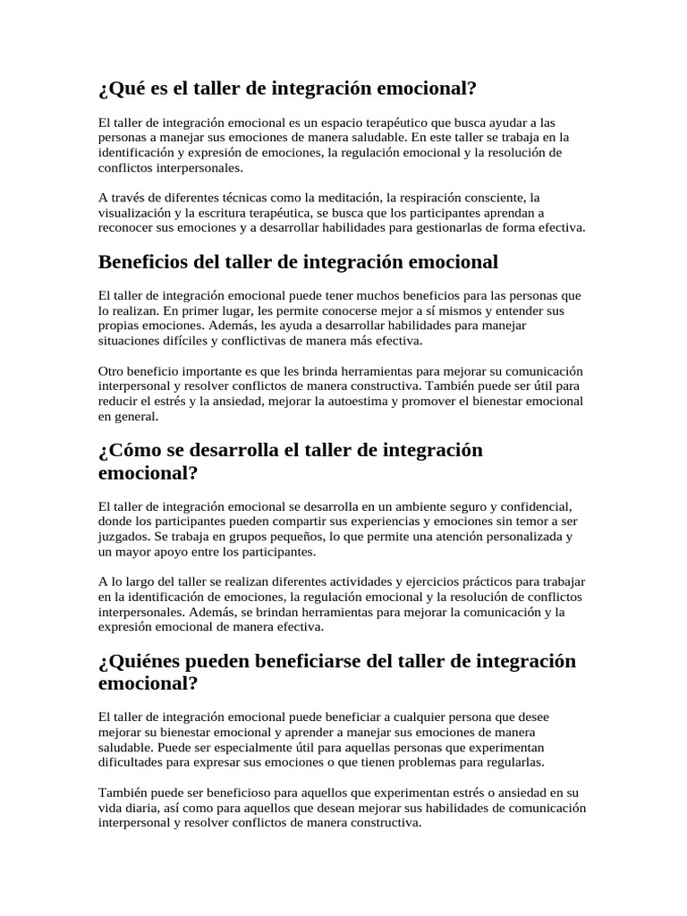Qué Es El Taller de Integración Emocional | PDF | Las emociones | Autorregulación emocional
