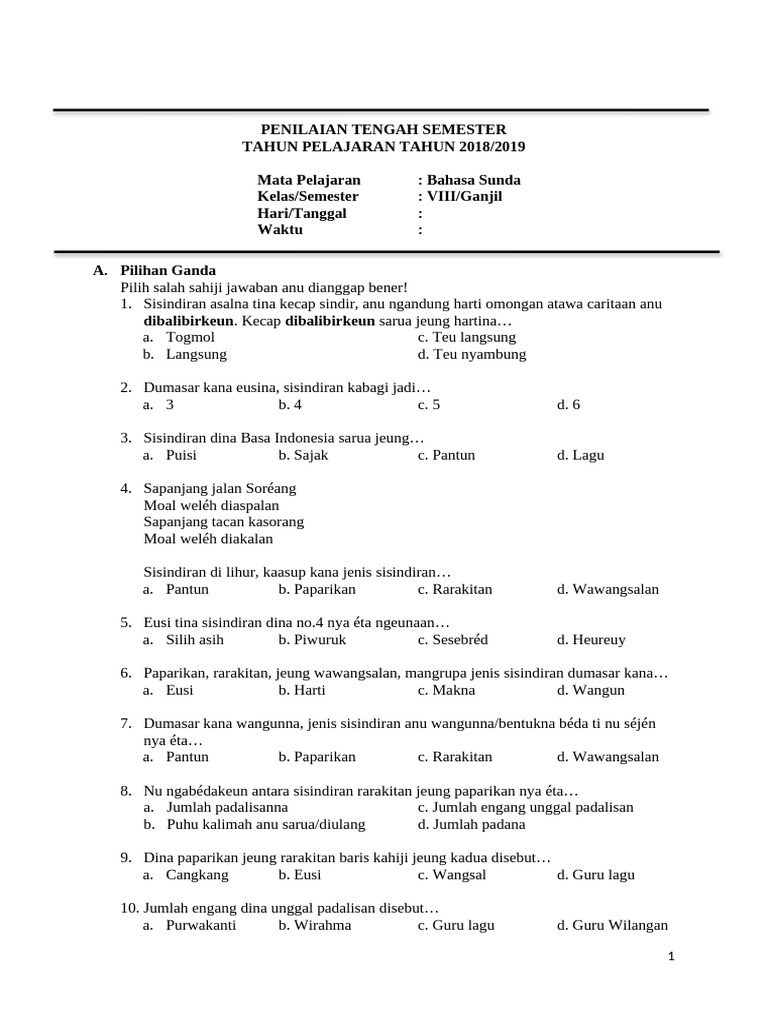 Soal UTS SMT Ganjil Kelas 8 | PDF