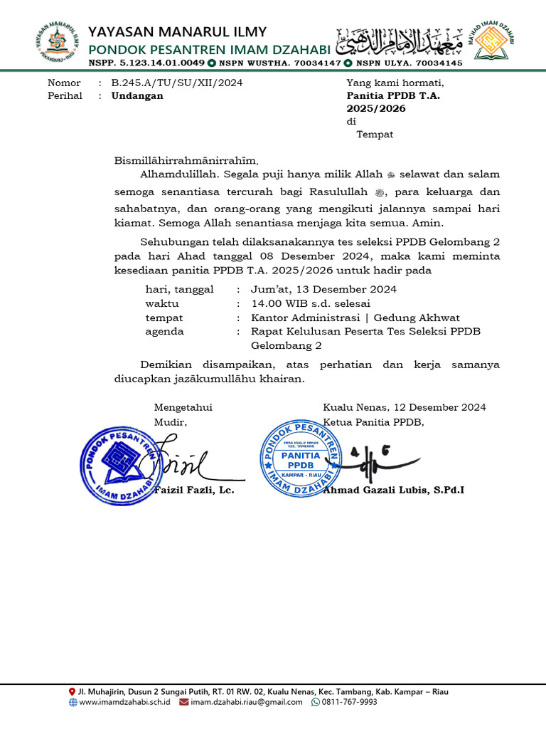 245 Undangan Penguji PPDB Rapat Kelulusan PPDB G2 | PDF