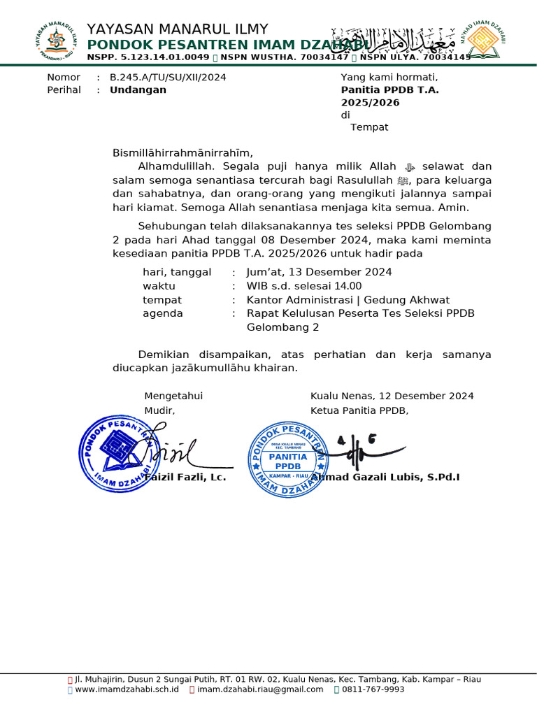 245 Undangan Penguji PPDB Rapat Kelulusan PPDB G2 | PDF