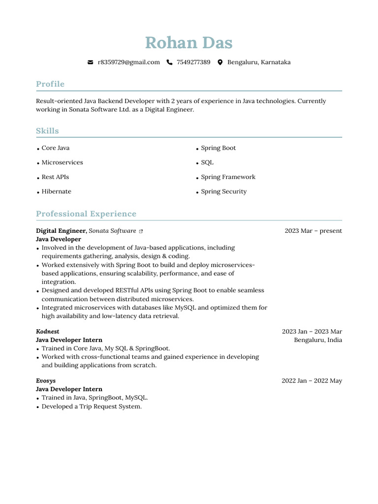 Rohan Das Resume | PDF | Java (Programming Language) | Databases