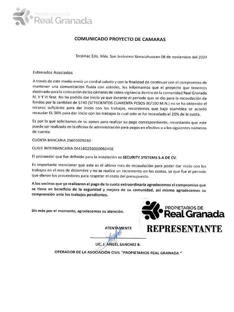 COMUNICADO PROYECTO CAMARAS | PDF