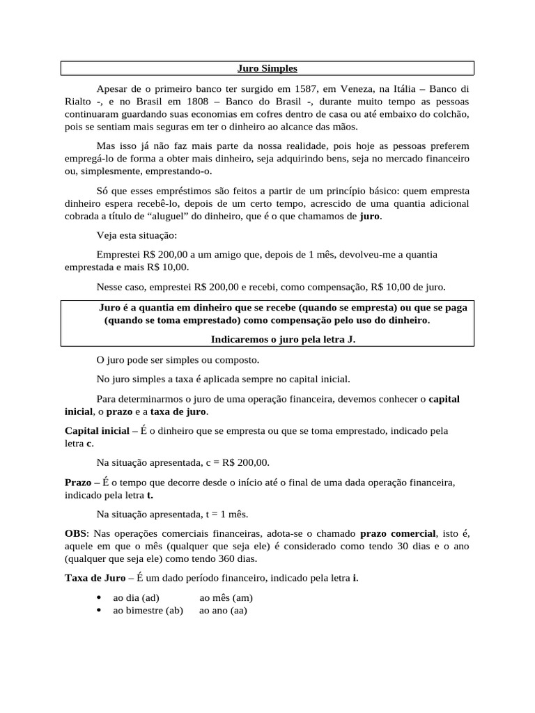 Apostila de Juro Simples | PDF | Juros | Dinheiro