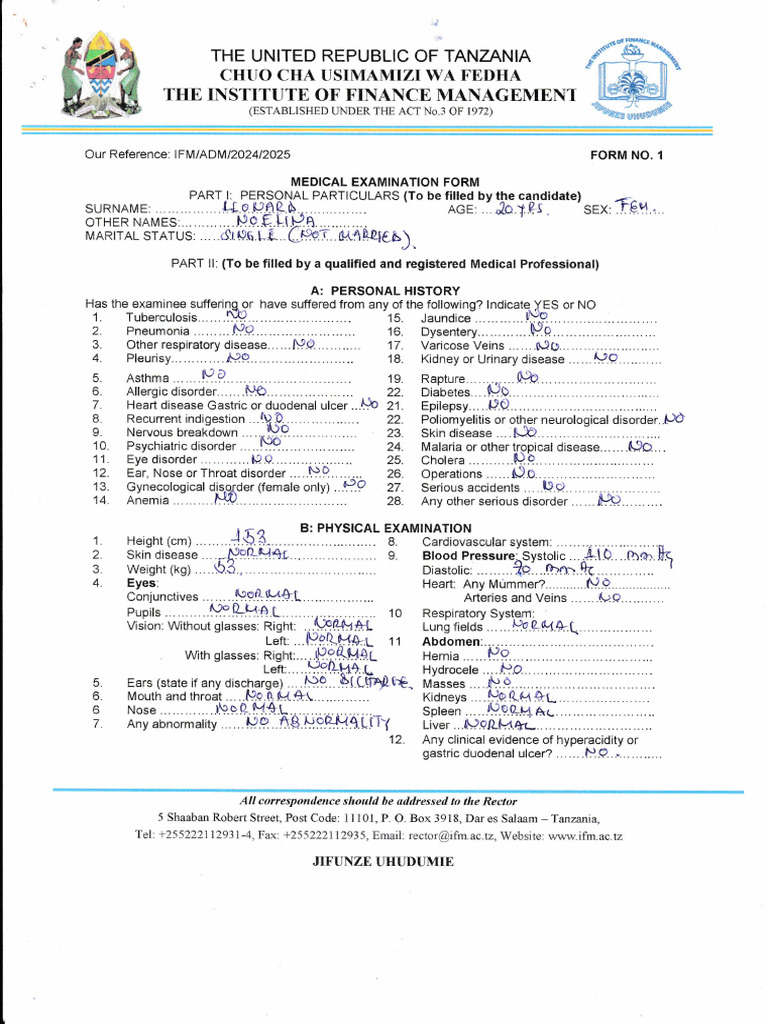 MEDICAL FORM NOE | PDF | Diseases And Disorders | Clinical Medicine