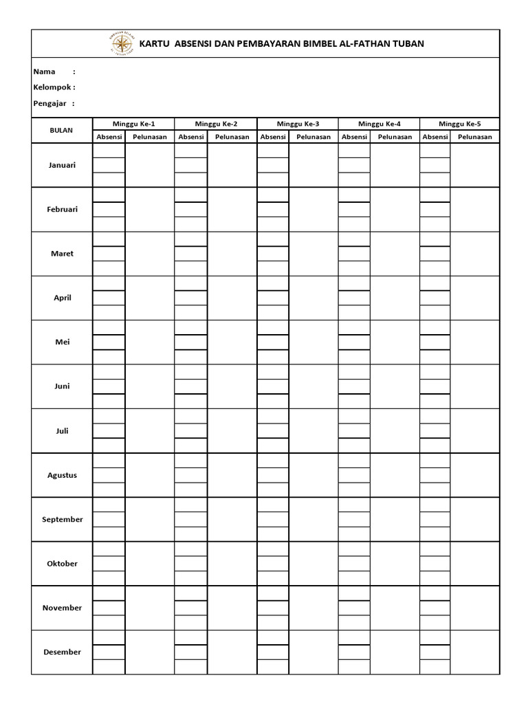3 Kartu Absensi Dan Pembayaran Bimbel A5 | PDF