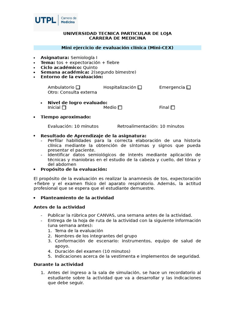 Mini_CEX_TOS+EXPECTORACION (1) | PDF | Examen físico | Medicina CLINICA