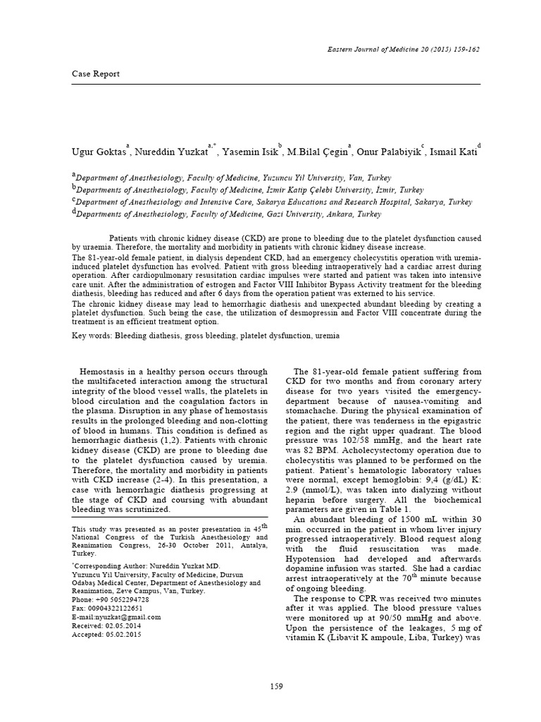 Platelet dysfunction and gross bleeding associated with uremia[#438019 ...