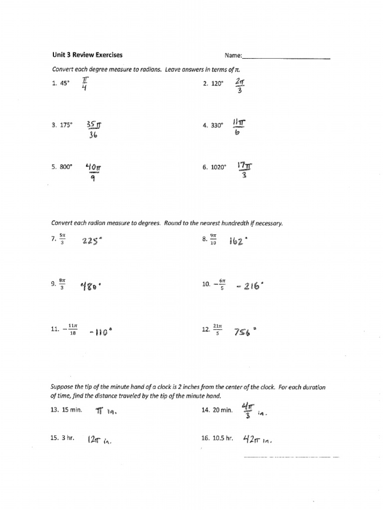 Unit 3 Review Exercises Answers | PDF