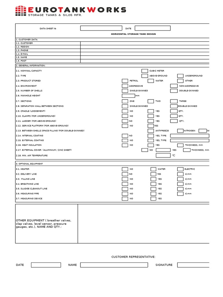 Horizontal Storage Tank Specs | PDF | Energy Technology | Building Engineering