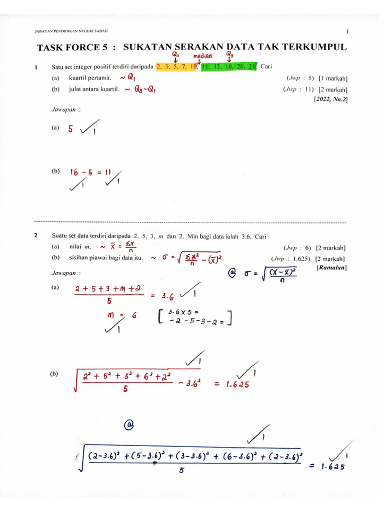 Sukatan Serakan Data Tak Terkumpul (Jawapan) | PDF