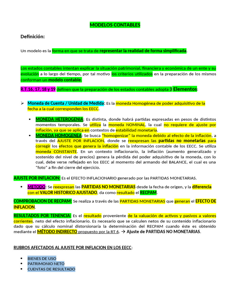 Resumen Modelos Contables | PDF | Inflación | Contabilidad