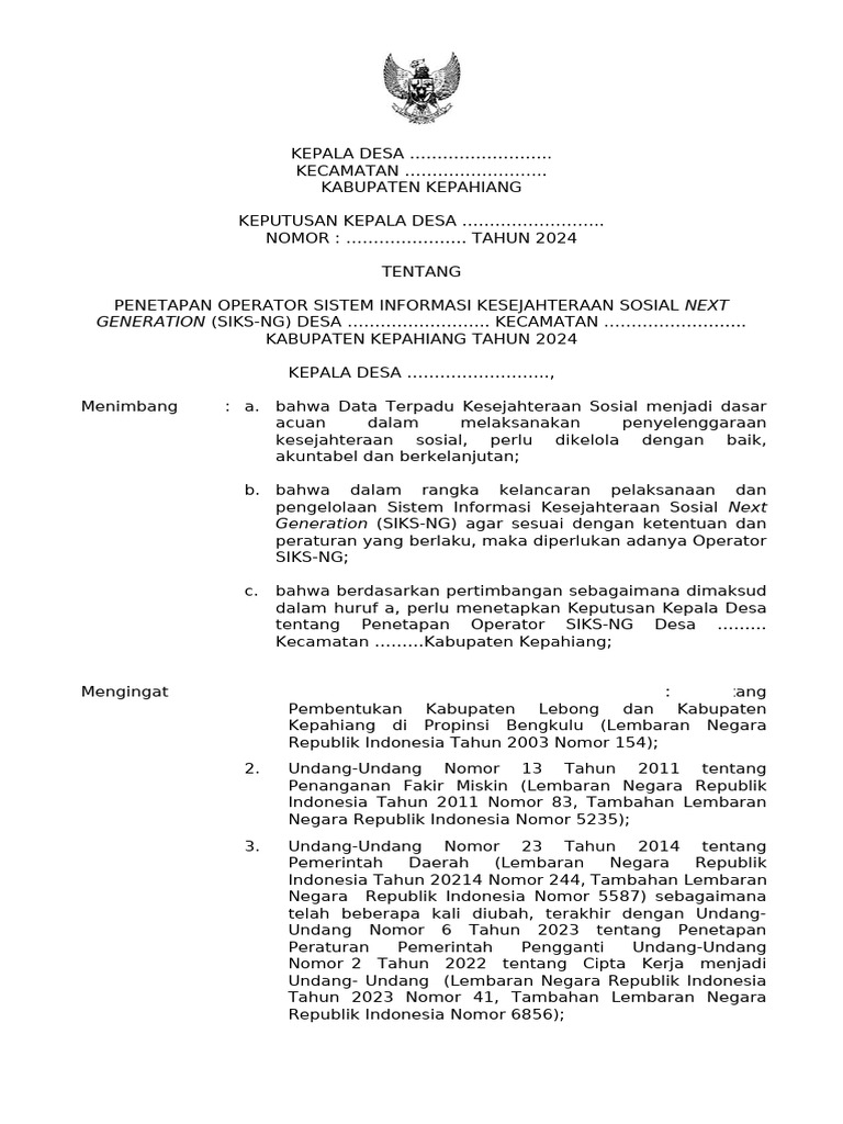 SK Penetapan Operator SIKS-NG 2024 | PDF