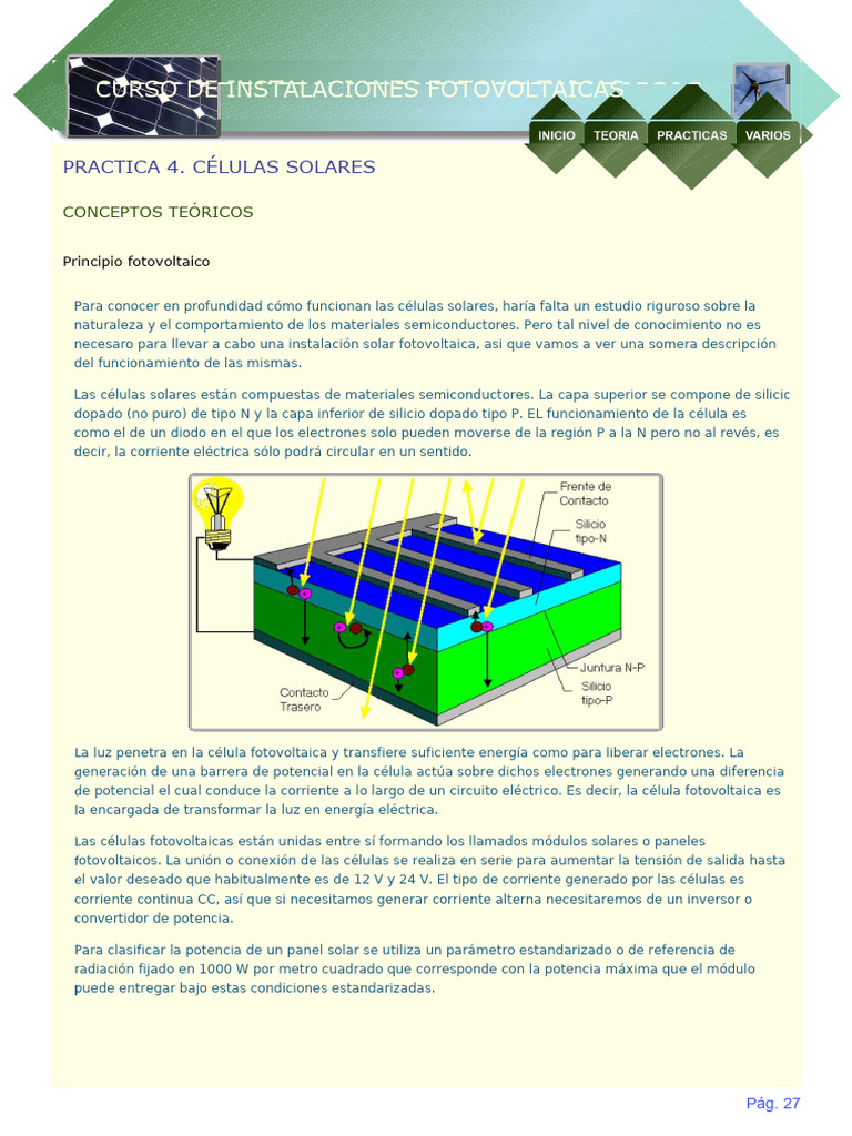 Funcionamiento y Tipos de Células Solares | PDF | Célula solar ...