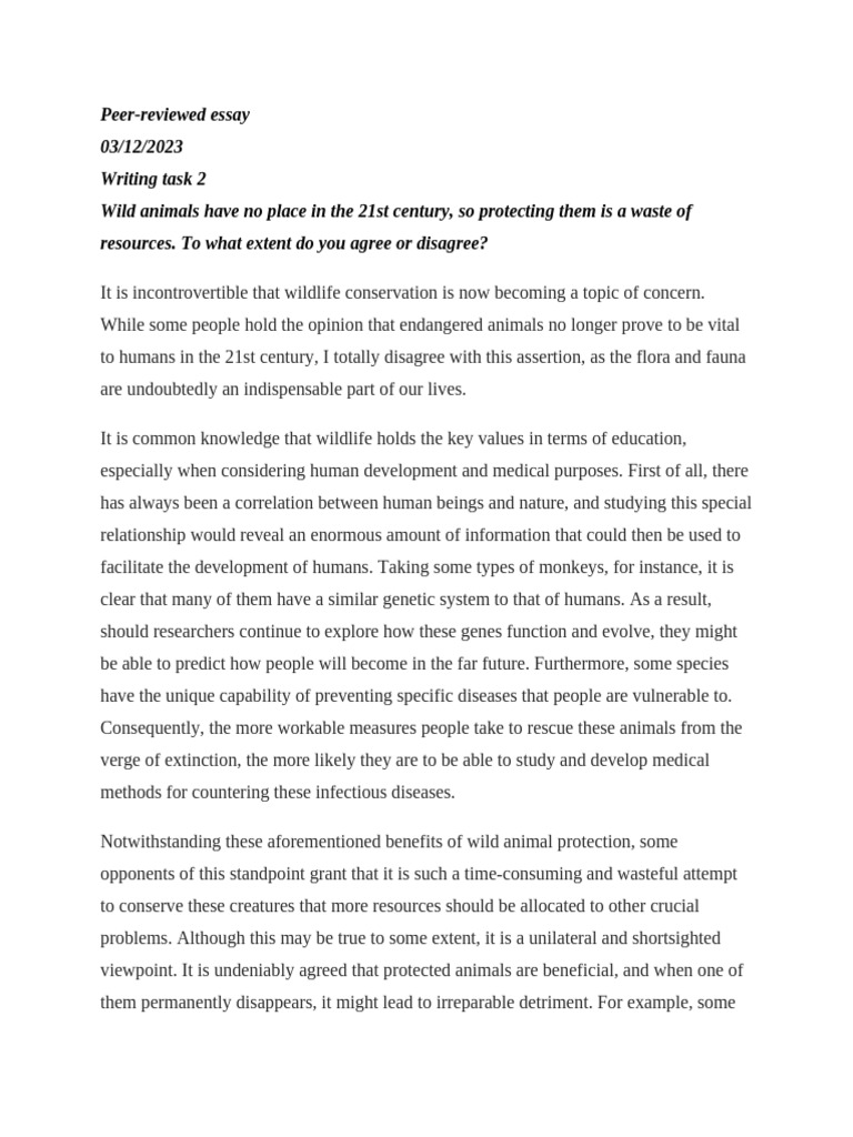 Writing Task 2 - Wildlife | PDF | Wildlife | Human