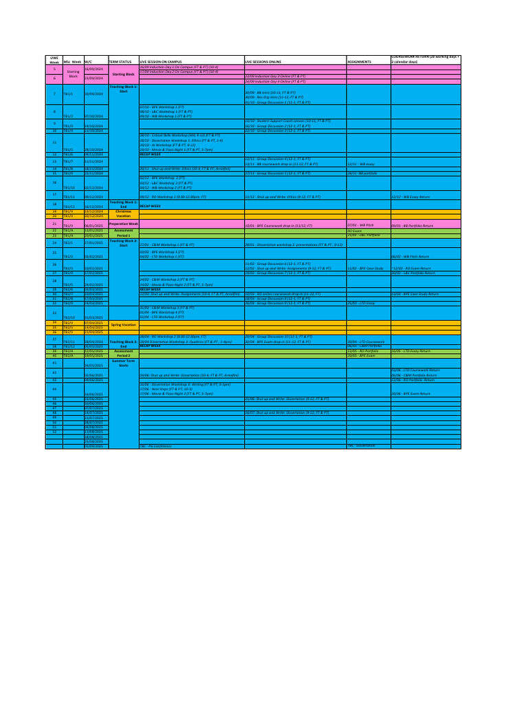 BP Timetable Sept 2024 Full-Time | PDF