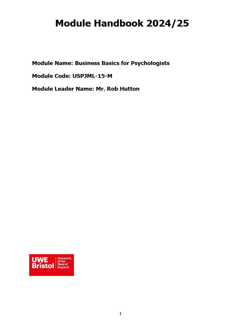 Module Handbook - Business Basics For Psychologists 202425 | PDF ...