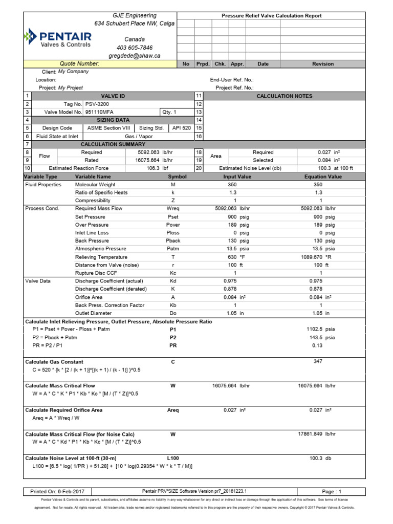 Calculation Sheet PSV-3200 | PDF | Pressure | Valve