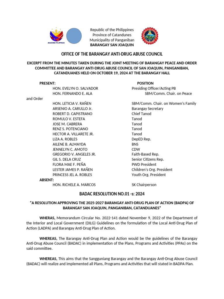 BADAC Resolution for 2025-2027 Plan | PDF | Government | Philippines