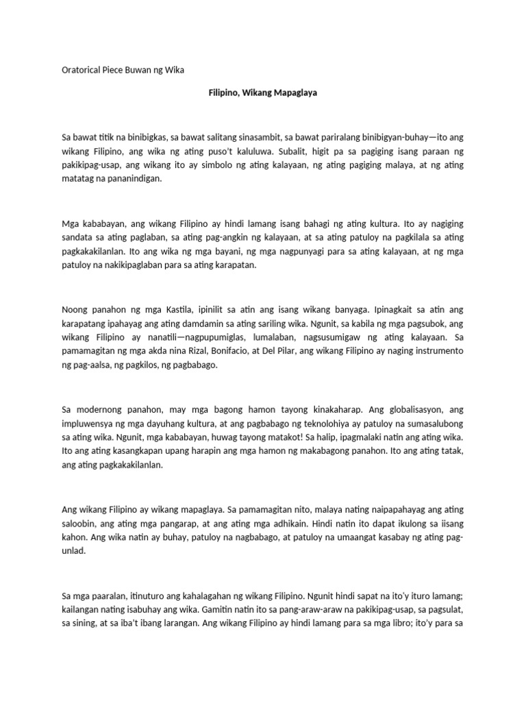 Oratorical Piece Buwan NG Wika | PDF