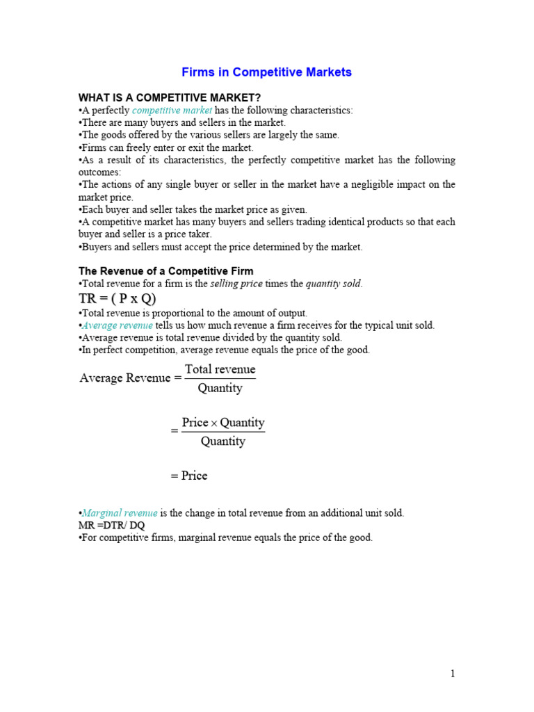 Firms in Competitive Markets | PDF | Profit (Economics) | Perfect ...