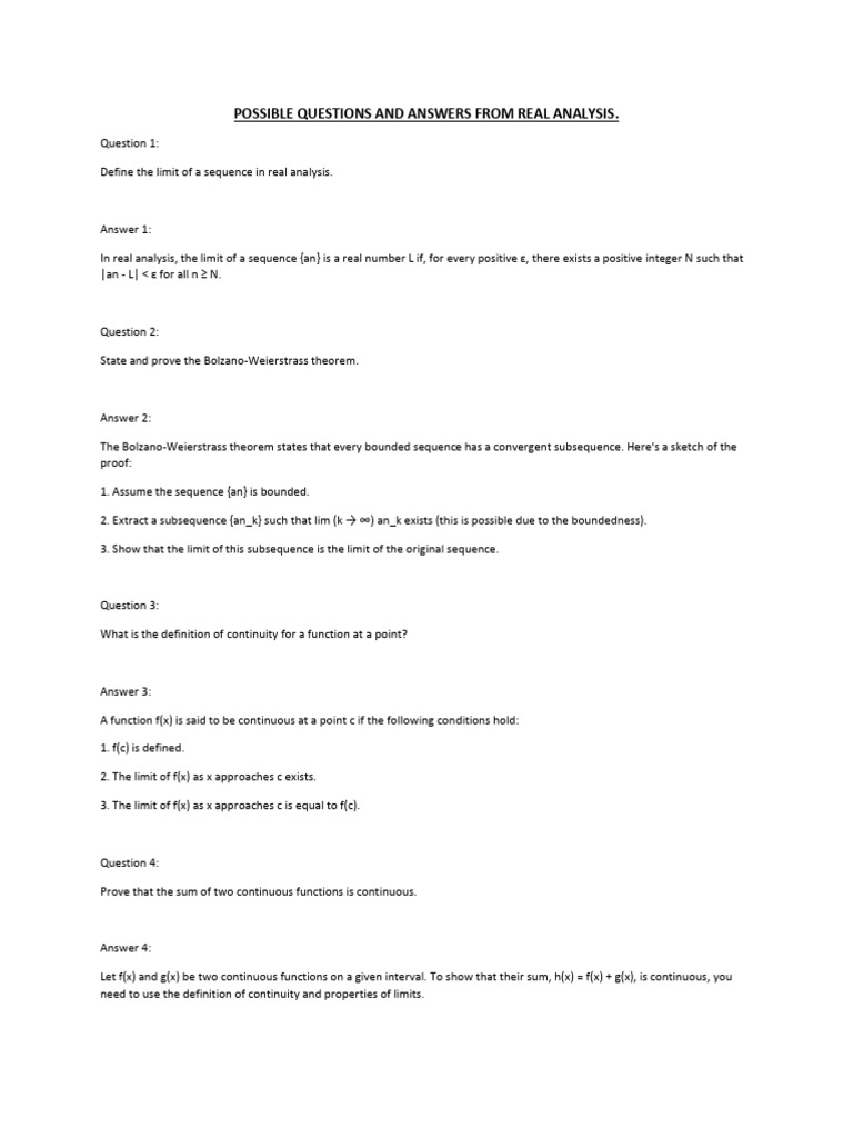 Real Analysis: Key Theorems & Definitions | PDF | Real Analysis | Limit ...