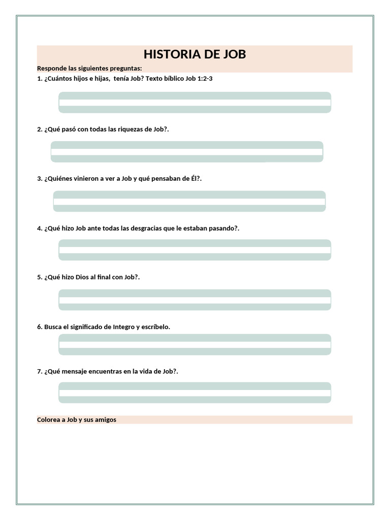 Actividades sobre la historia de Job | PDF
