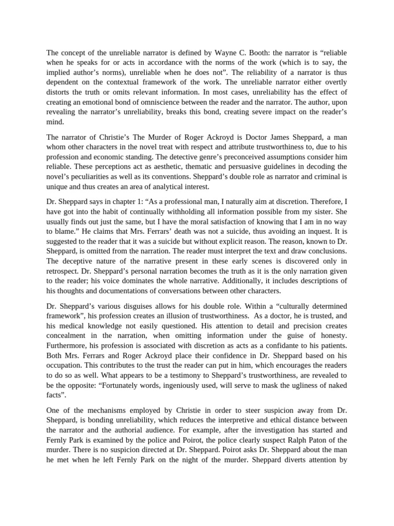 Unreliable Narrator in Agatha Christie | PDF | Narration | Hercule Poirot