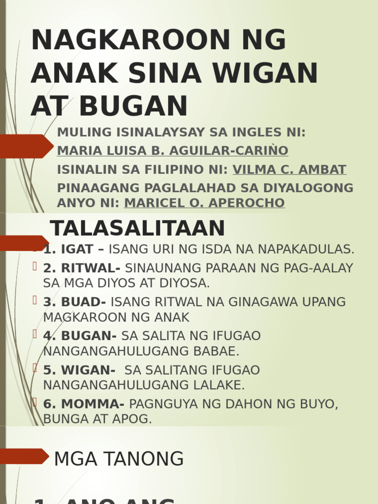 Bugan at Wigan Elemento NG Mito Kayarian NG Salita | PDF