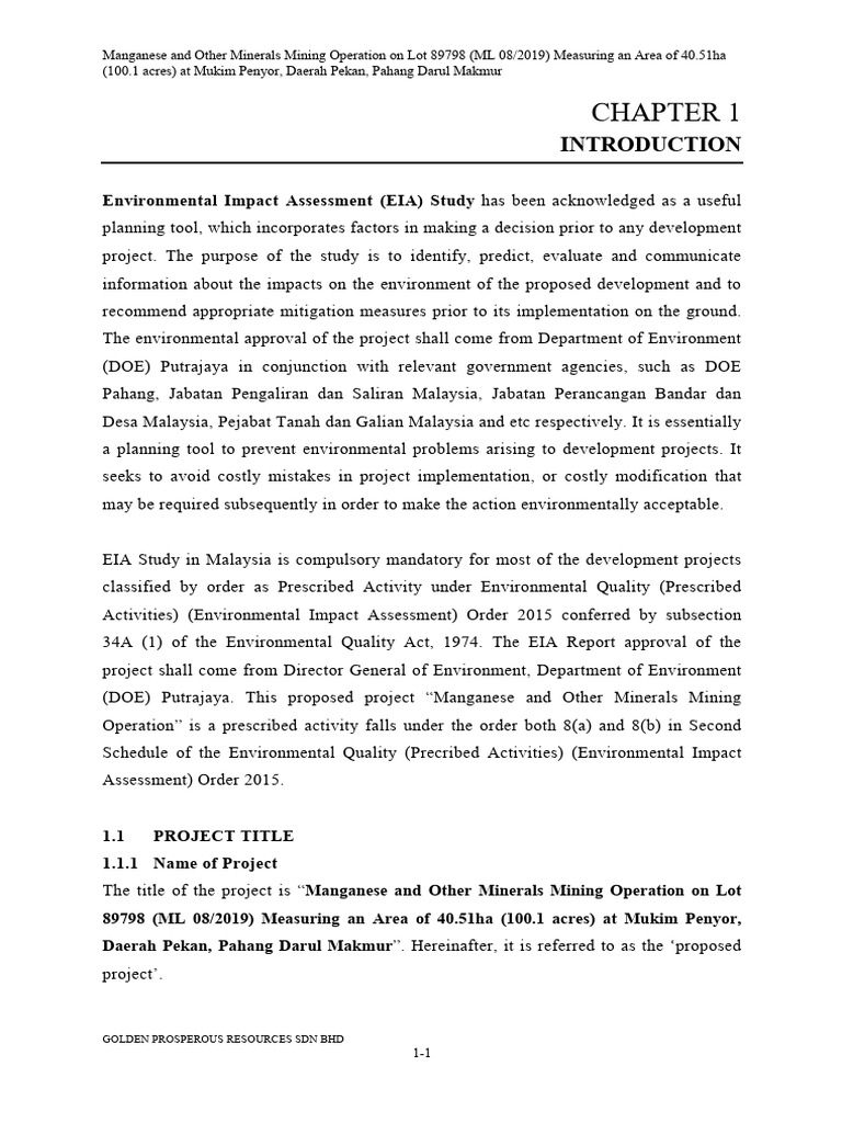 Chapter 1 Introduction | PDF | Environmental Impact Assessment